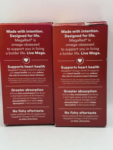 Mega Red Omega-3 Krill Oil 350mg Lot of 2 60 Softgels Ex 03/25 Box ...