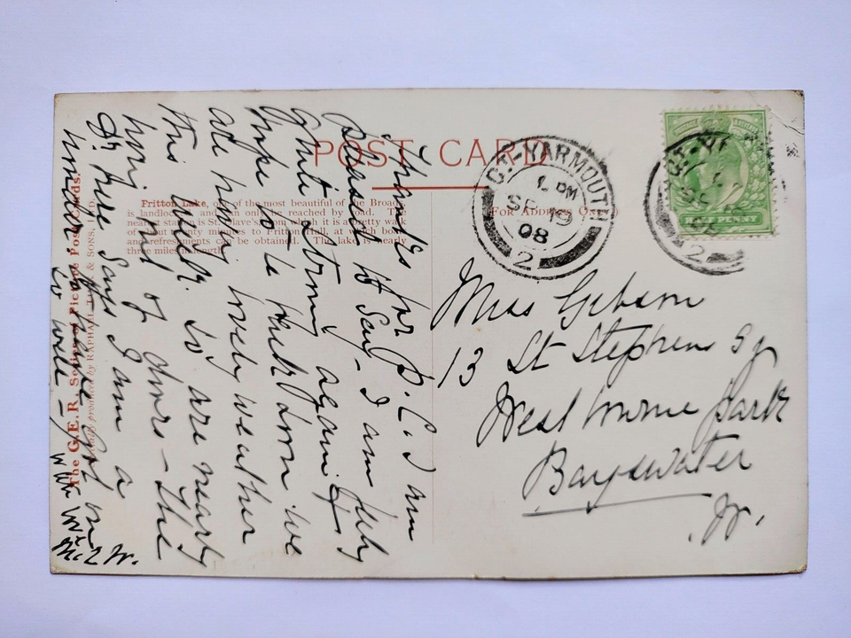 Vintage Postcard - Fritton Lake, Norfolk Broads, GER Series. Tuck ...