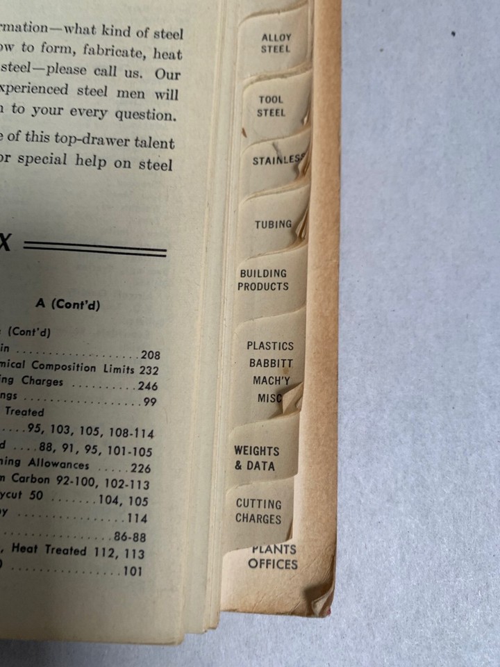 Vtg Antique 1955 1956 Ryerson Steel Stock List & Reference Book Booklet ...
