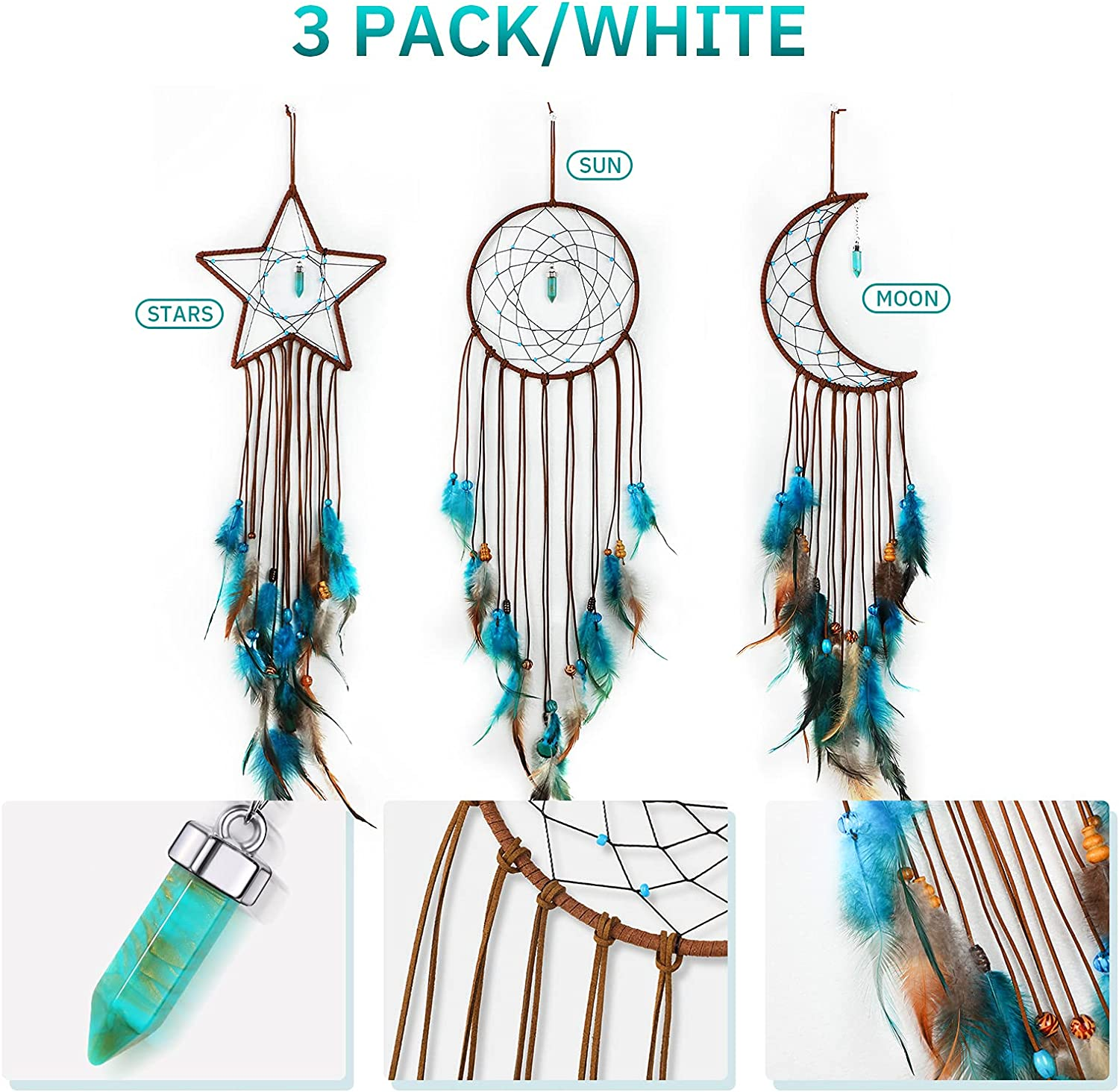 3 Pcs Dream Catcher Moon Sun Star Design Handmade Traditional Design ...