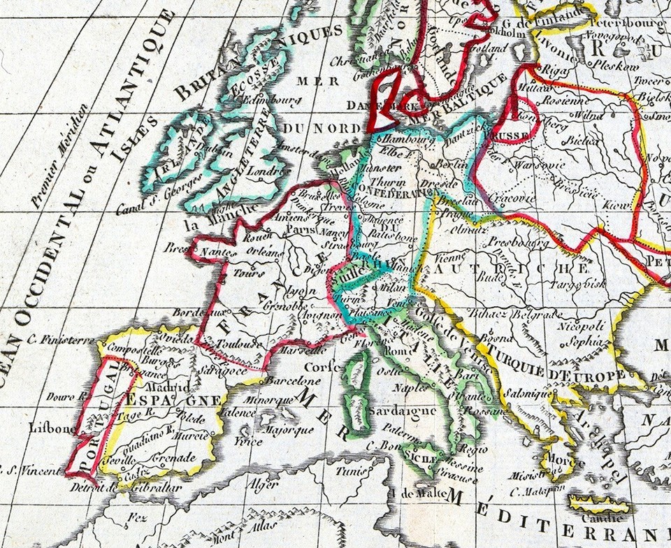 1809 Delalain Map Europe France Spain Germany Italy Poland Sweden ...