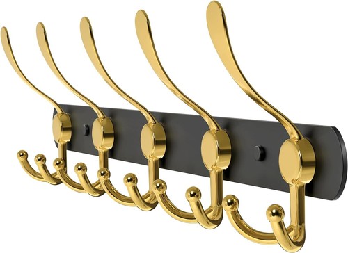Bulk Box 32 Black Gold Heavy Duty Wall Mounted 5 Hook Coat Racks for ...