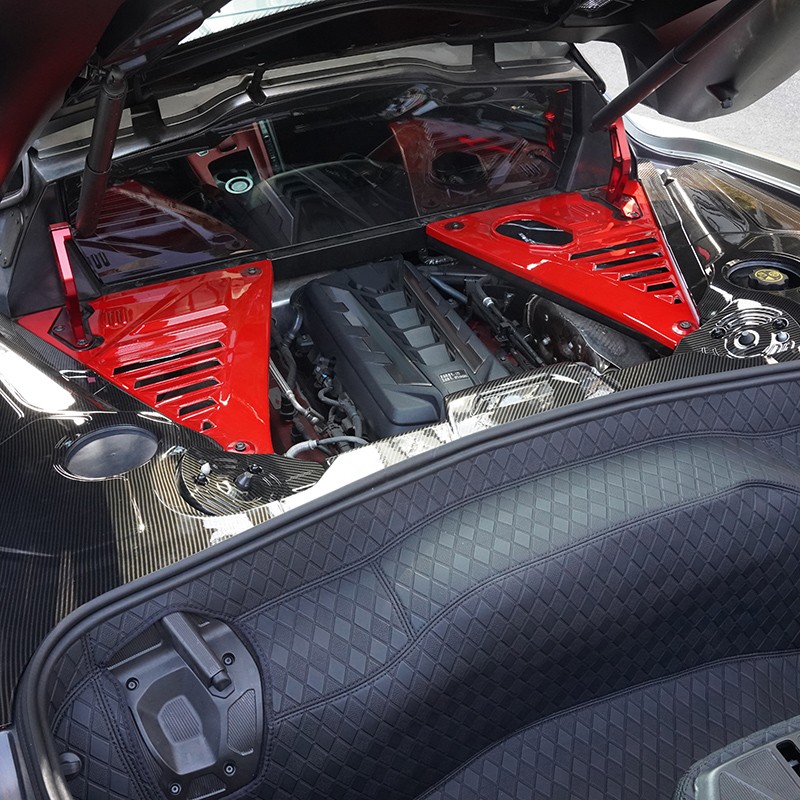 Carbon Fiber/ Red Engine Bay Trim For 2020~24 Corvette C8 Panel ...