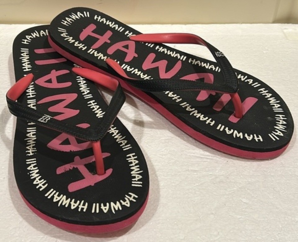ROBIN RUTH HAWAII GRAPHIC FLIP FLOP SANDAL THONG SZ 8 pink BLACK SWIM ...