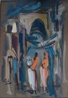 SHMUEL TEPLER 1918-1998 Paper ISRAEL PAINTING SIGNED IN HEBREW JUDAICA ...