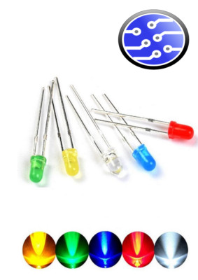 LED 5mm Assortiment rouge + verte + jaune + bleu + blanc Lots 50 ou 100 ...