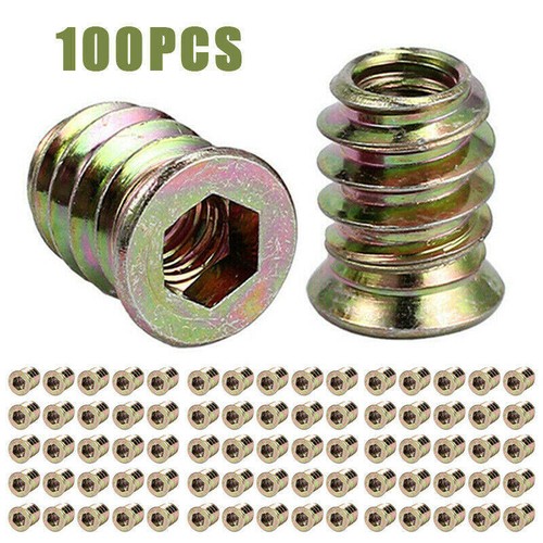 100Pcs M6 D-nut Screws Threaded Wood Insert Nuts Hex Drive Screw ...