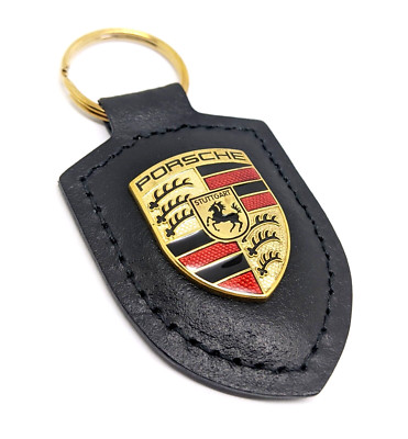 Porsche Black Colour Crest Key Ring Keyring Black Leather - Genuine ...