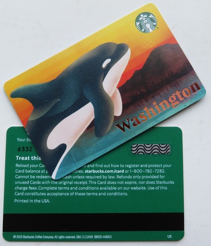 2 - STARBUCKS CARDS ' WASHINGTON ' ORCA AT SUNRISE 2019 #6332 MAGNETIC ...