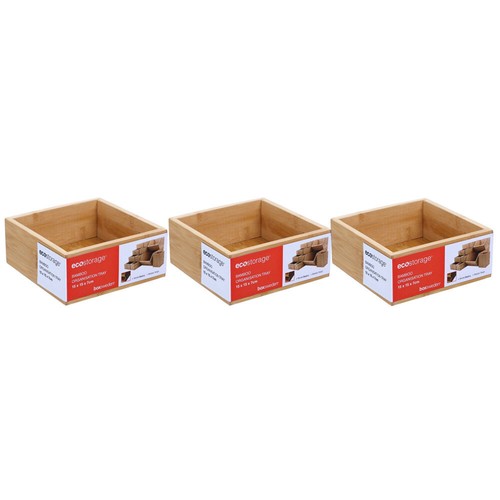 3x Box Sweden Home Organisation 15cm Tray/Wood Bamboo Container Modular ...