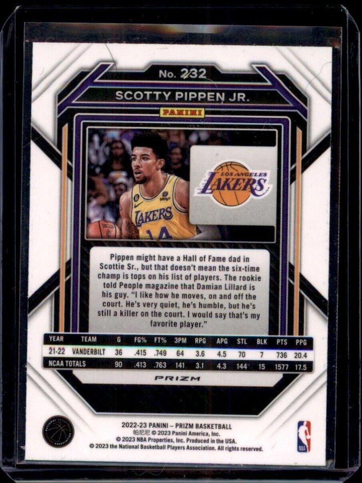 2022-23 Panini Prizm Scotty Pippen Jr. Rookie Card - Los Angeles Lakers ...