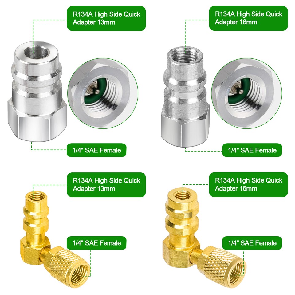 R12 to R134A Adapter Kit Quick Couplers 90° High/Low Side Conversion ...