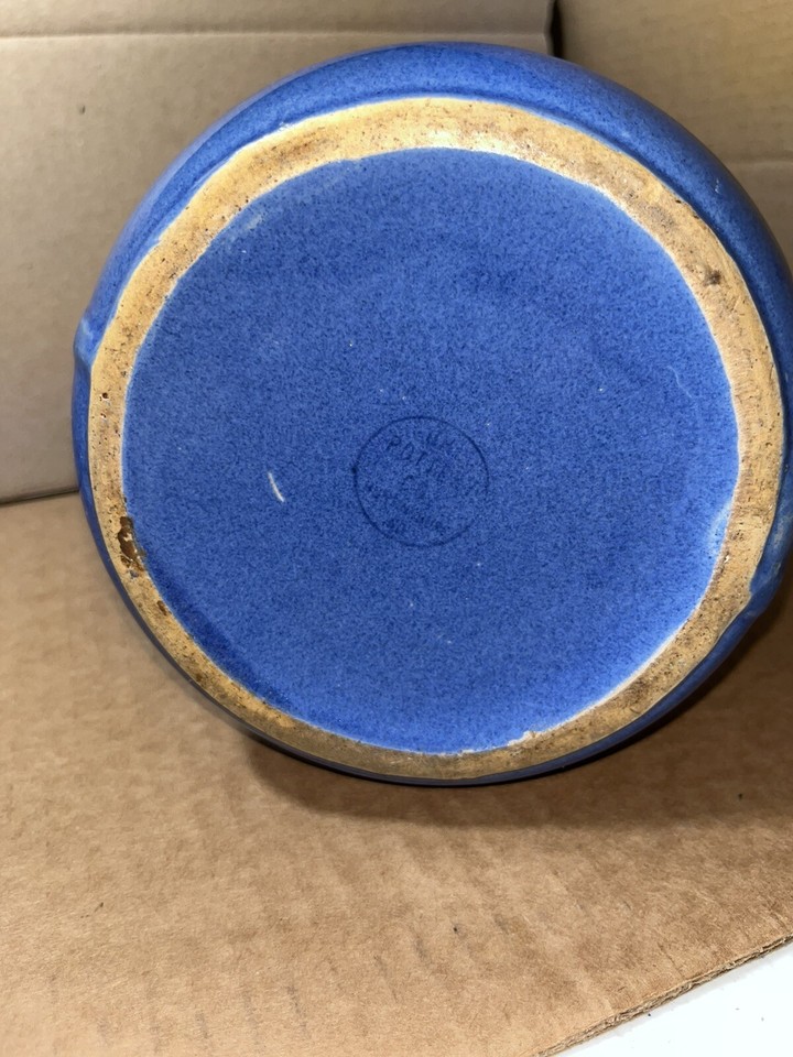 ANTIQUE Blue GRAPE TRELLIS WAFFLE 9.5” STONEWARE PITCHER GRAPES And ...