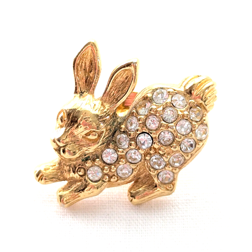 Bunny Rabbit Pin Brooch Pave Rhinestone Easter Pet Animal Signed ...