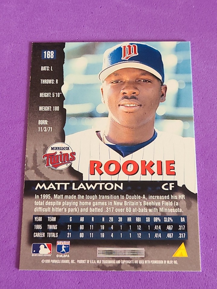1996 Matt Lawton Pinnacle Minnesota Twins Baseball Card #168 Rookie | eBay