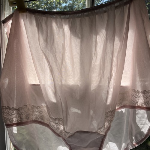 VTG Sheer Nylon High Waist Panties Mushroom Gusset Pink Lace Sissy 13 ...