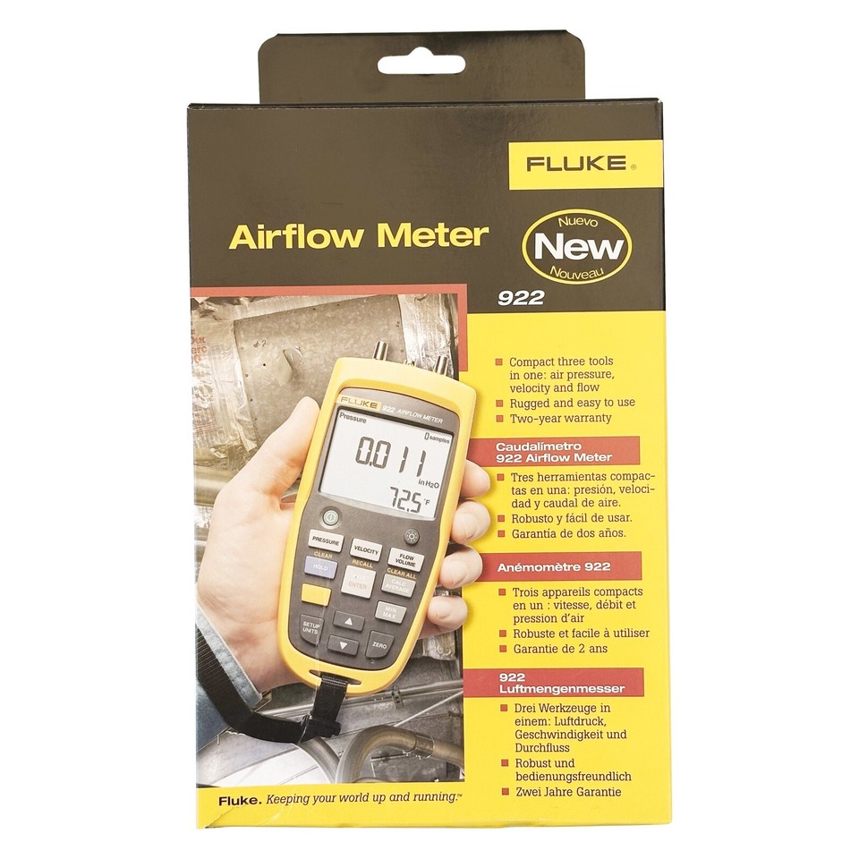 Fluke 922 Airflow Meter/Micromanometer Air Pressure Velocity Volume ...