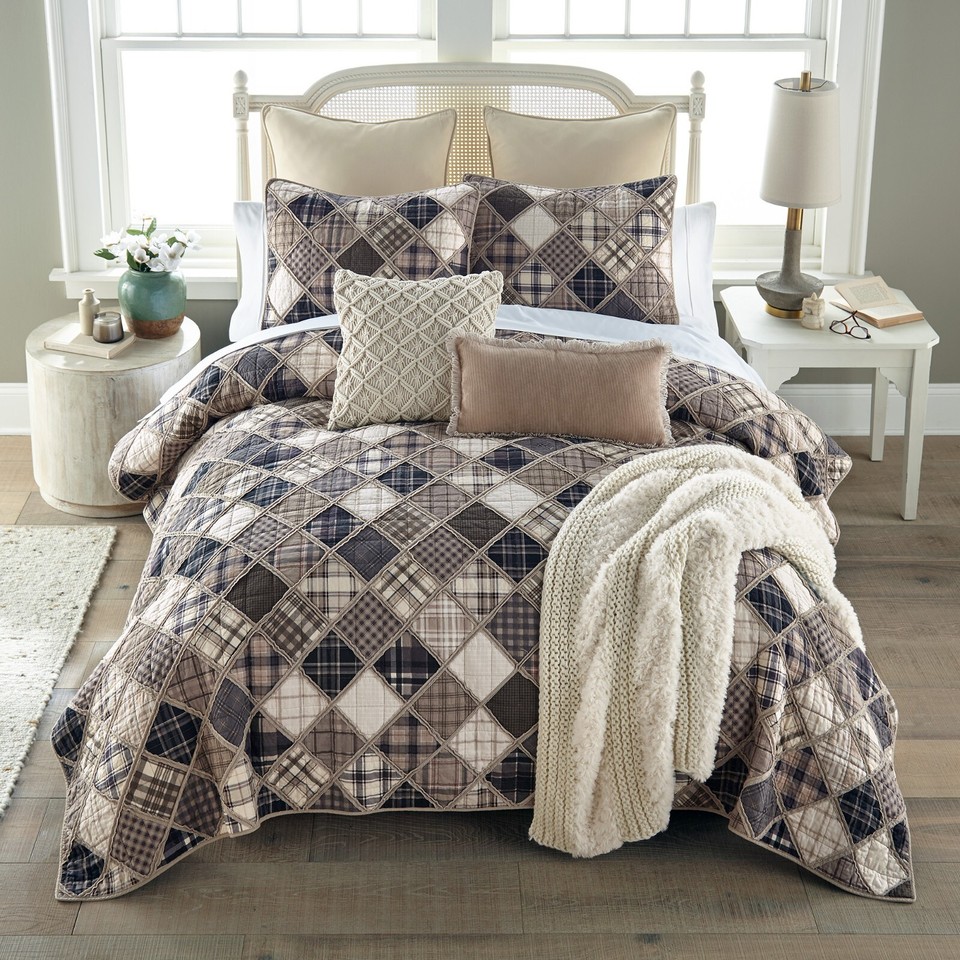 Donna Sharp Driftwood Pieced Cotton Rag King Quilt Set Patchwork Rustic ...