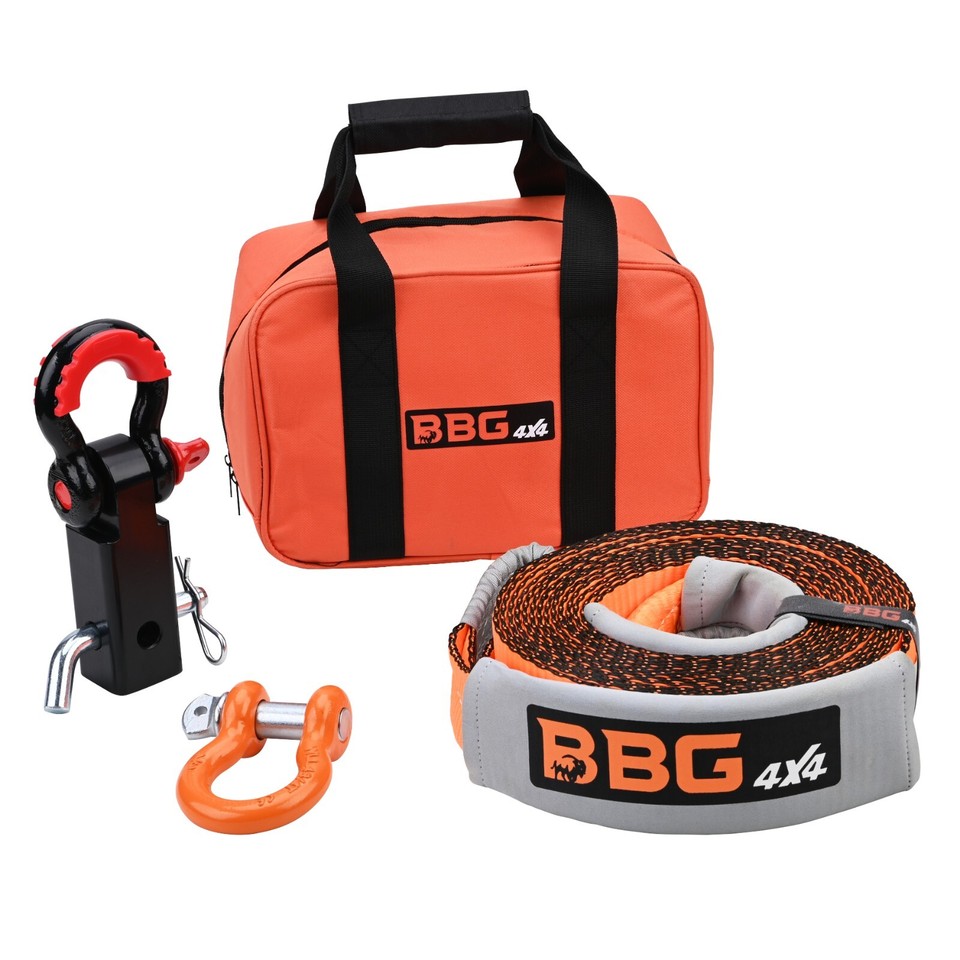 Recovery Tow Strap Kit: 3" x 30' Tow Strap + 1 Hitch Receive + Shackle ...