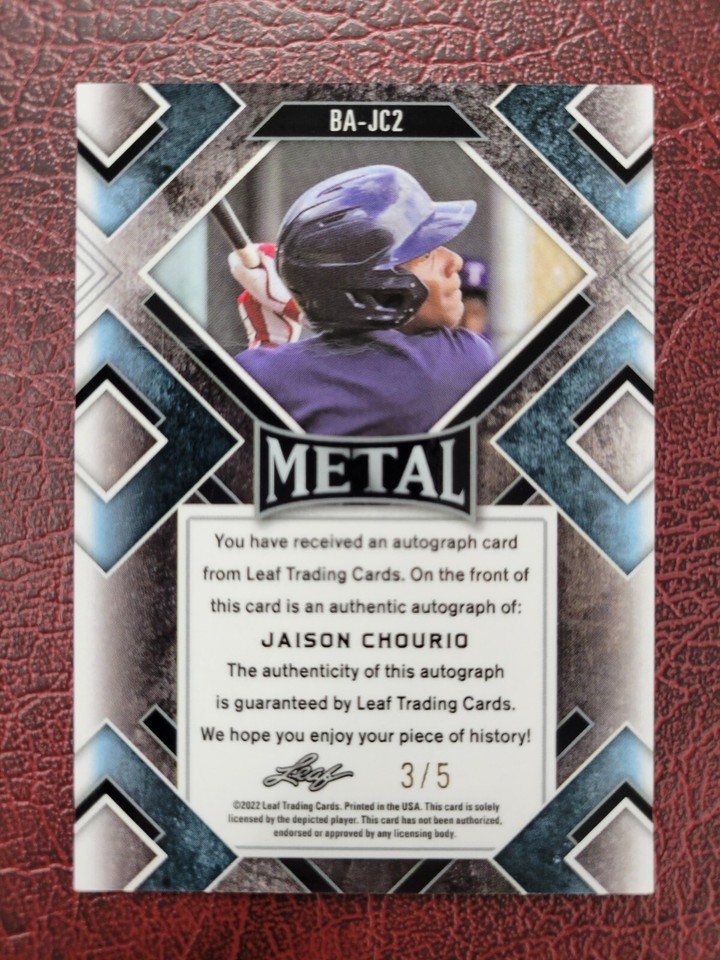 Jaison Chourio 2022 LEAF METAL ZEBRA MOJO ROOKIE RC AUTO #D 3/5 ...