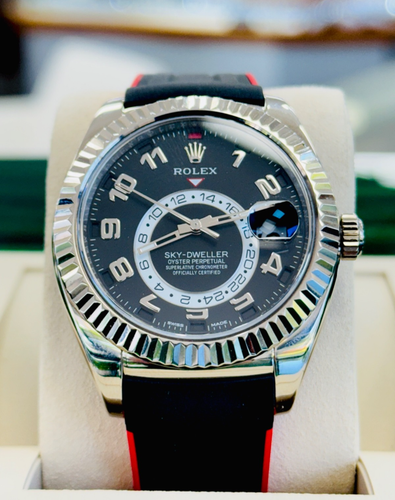 Rolex Sky-Dweller 326139 18k White Gold 42mm Black Dial Rubber B Band ...