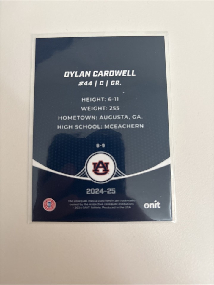 Dylan Cardwell 2024-25 OnIT Athlete Auburn Tigers Blue Sacramento Kings ...