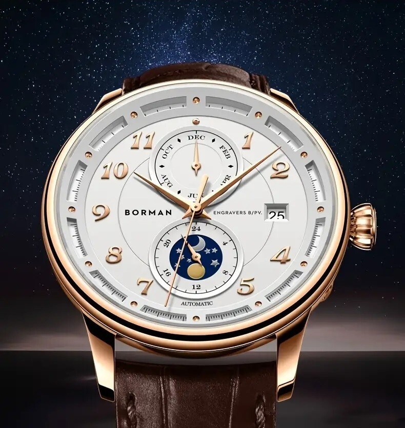 New BORMAN Men's Fully Automatic Mechanical Versatile watch - Rose Gold ...