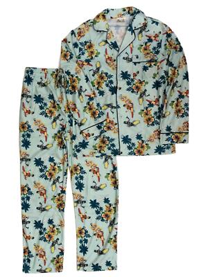Batman & Robin Mens Aqua Blue Retro Surfs Up Flannel Pajamas Sleep Set ...