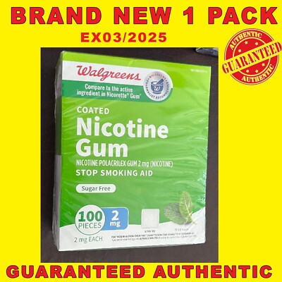Nicotine Gum 2mg 100ct, Walgreens Sugar Free coated Mint Flavor | eBay