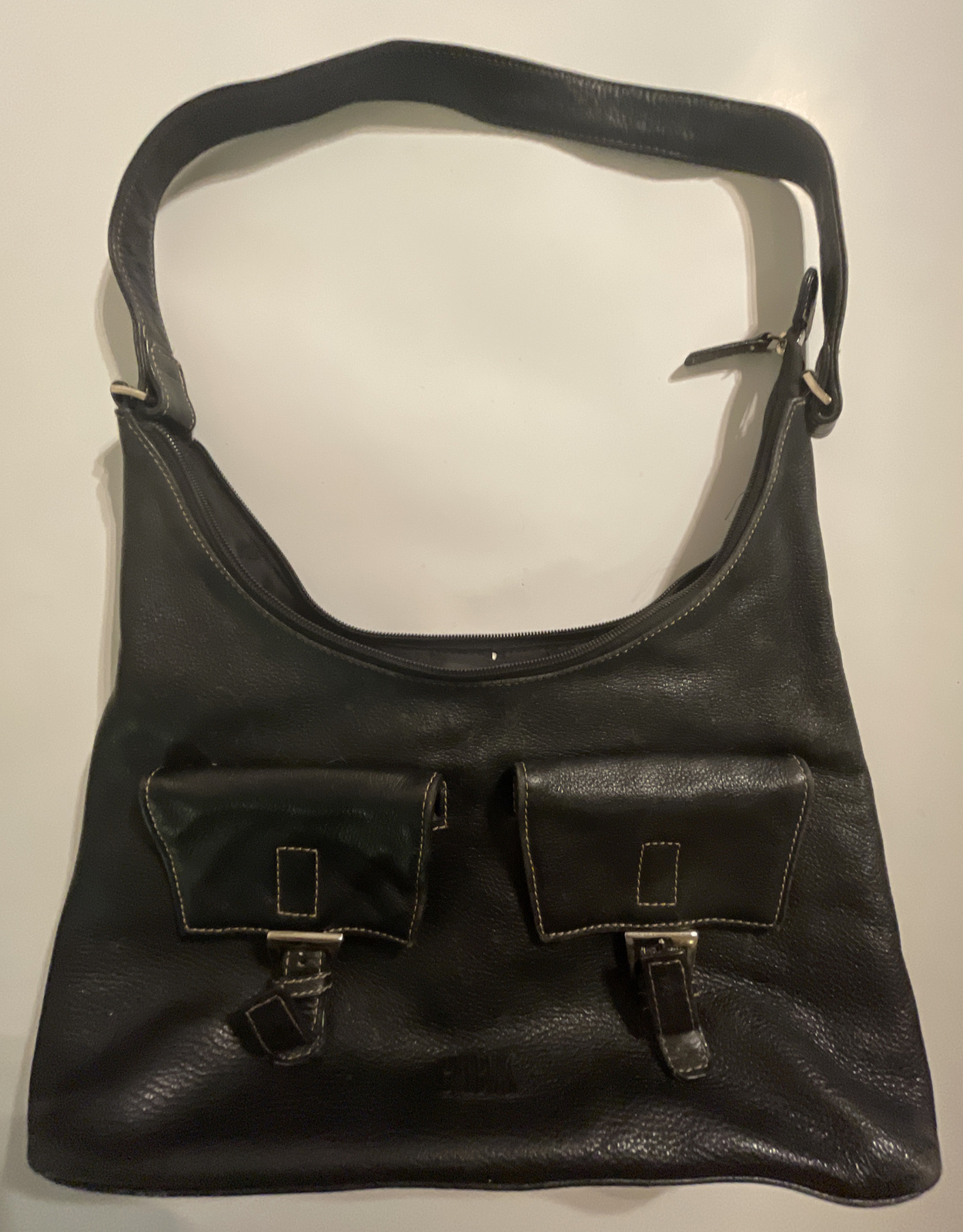 Blassport Bill Blass Black Pebbled Faux Leather Shoulder Bag Front ...