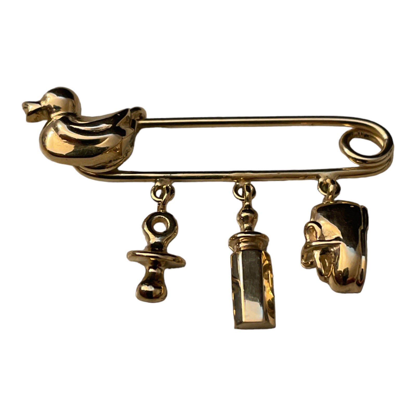 14K Yellow Gold Safety Diaper Pin With Pacifier, Bott… - Gem