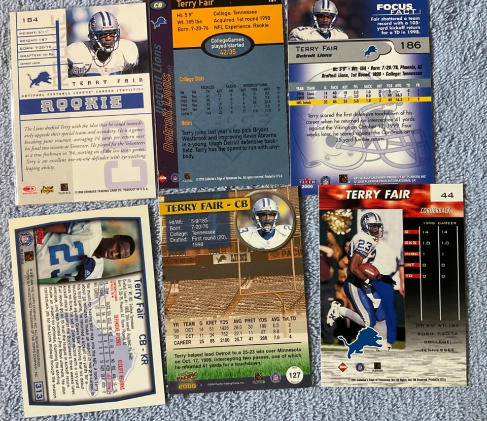 Terry Fair Vols Lions 1998 2 Rookie’s Leaf R&S #184 & Edge 1st #191+3 ...