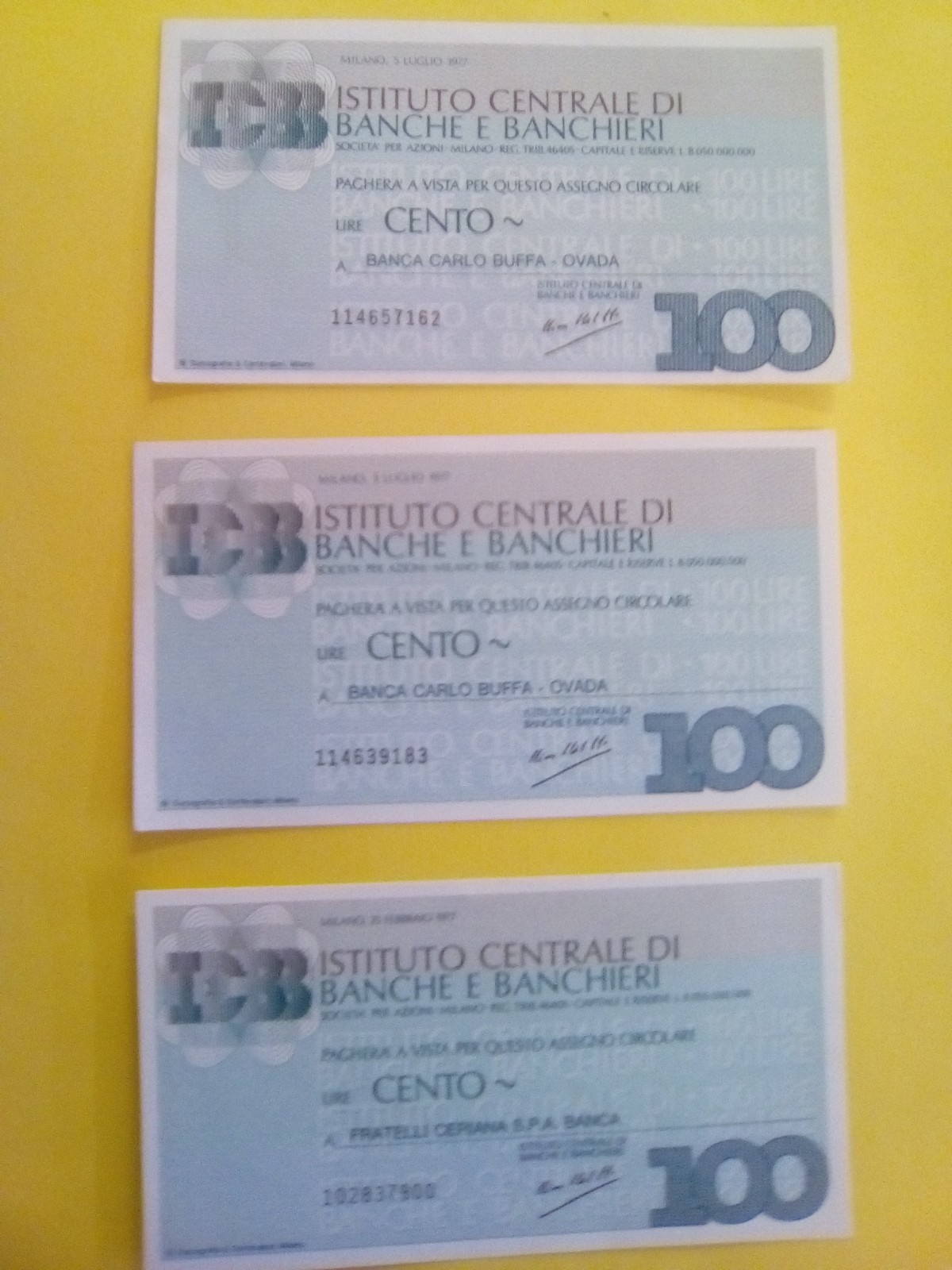 MINI ASSEGNI ISTITUTO CENTRALE DI BANCHE E BANCHIERI 1977 | eBay