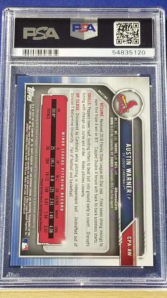 Austin Warner - 2019 Bowman Chrome Autograph PSA 10 | eBay