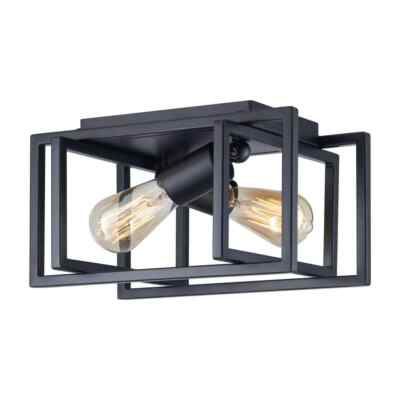Merra 12 in. 2-Light Matte Black Open Geometric Frame Flush Mount | eBay