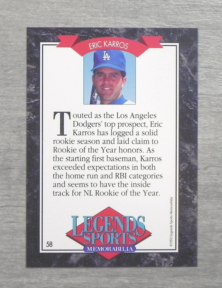 ERIC KARROS 1992 Legends Red Foil Card # 58 _ Exact Card (A) | eBay