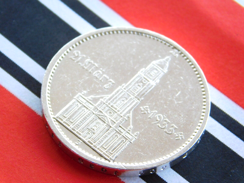 GERMAN Coin 5 REICHSMARK 1934 J Potsdam CHURCH SWASTIKA Date Silver 3RD ...