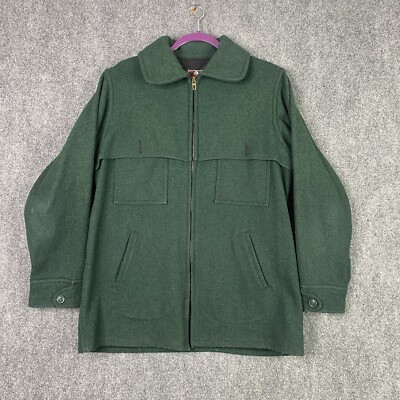 Vintage Johnson Woolen Mills Mens S/M Jacket Green Wool Hunting Full ...