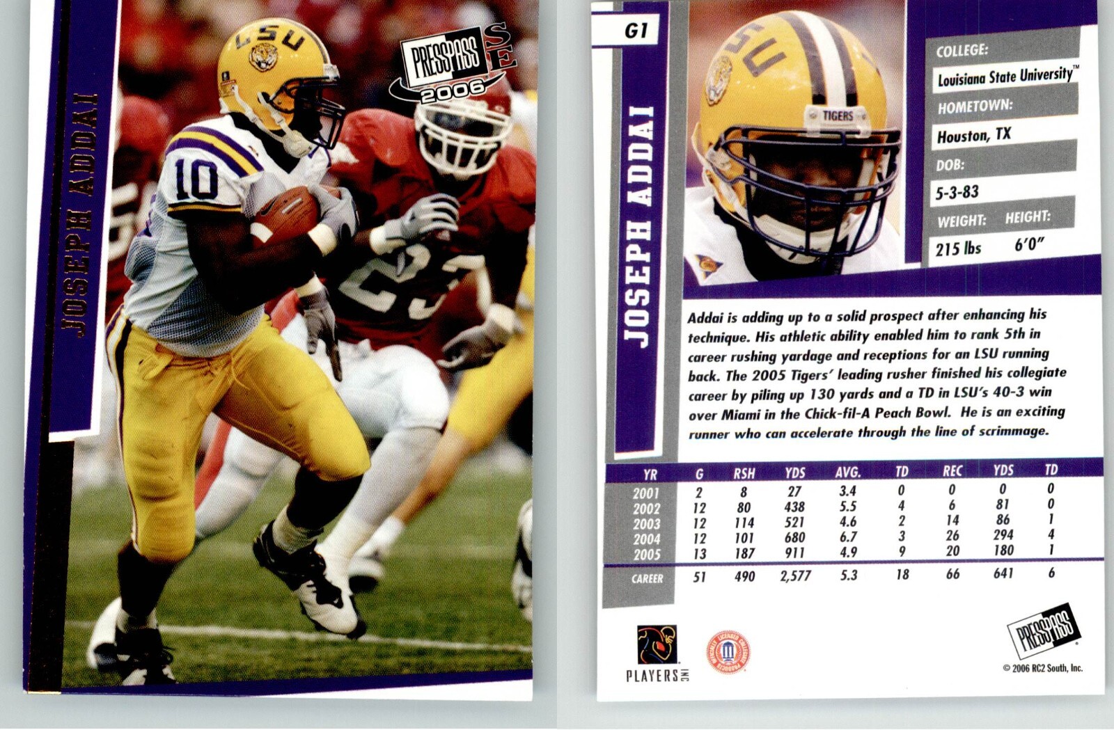 2006 Press Pass SE - Joseph Addai #G1 Gold (RC) for sale online | eBay