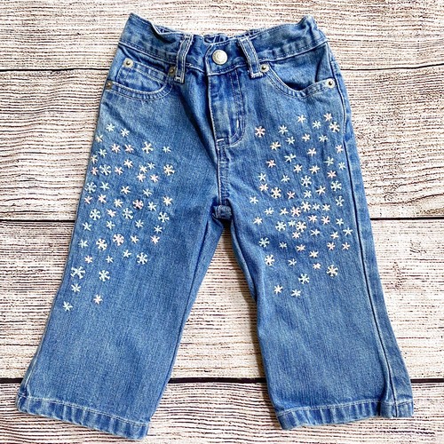 Baby Gap Pastel Snowflake Embroidered Jeans Girl’s Sz 12-18M | eBay