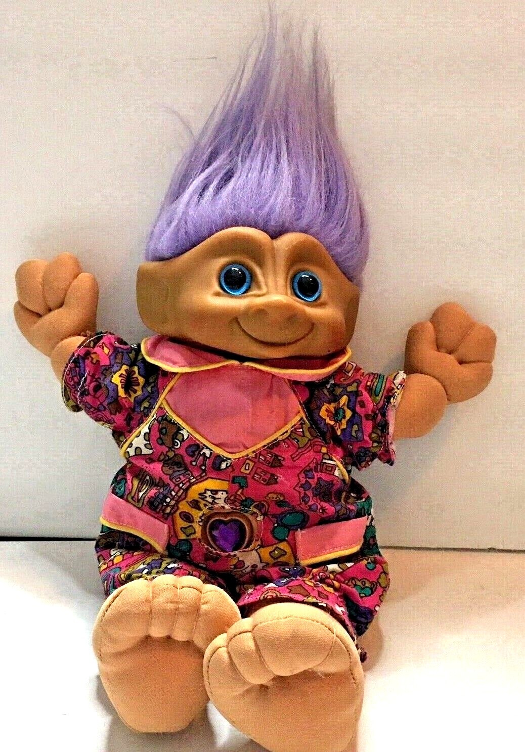 Vintage Treasure Troll Ace Novelty Troll Doll 12" Purple Hair Soft Body ...