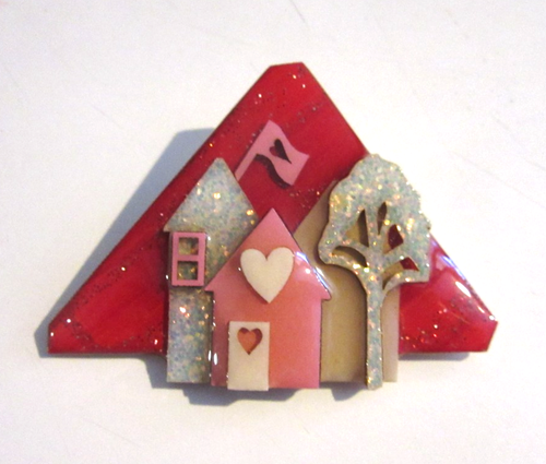 Vintage Limited - HOUSE PIN by LUCINDA House Trees Hearts Glitter ...