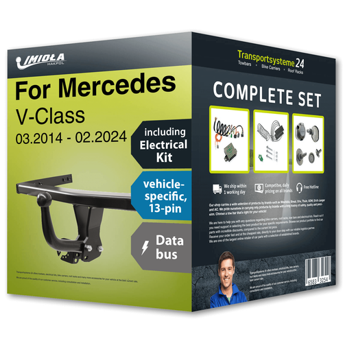 Towbar fixed for MERCEDES V-Class 14- + 13pin spec. electrical-kit NEW ...