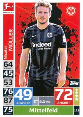 111 EINTRACHT FRANKFURT - MULLER NICOLAI - GERMANY CARD TOPPS ...