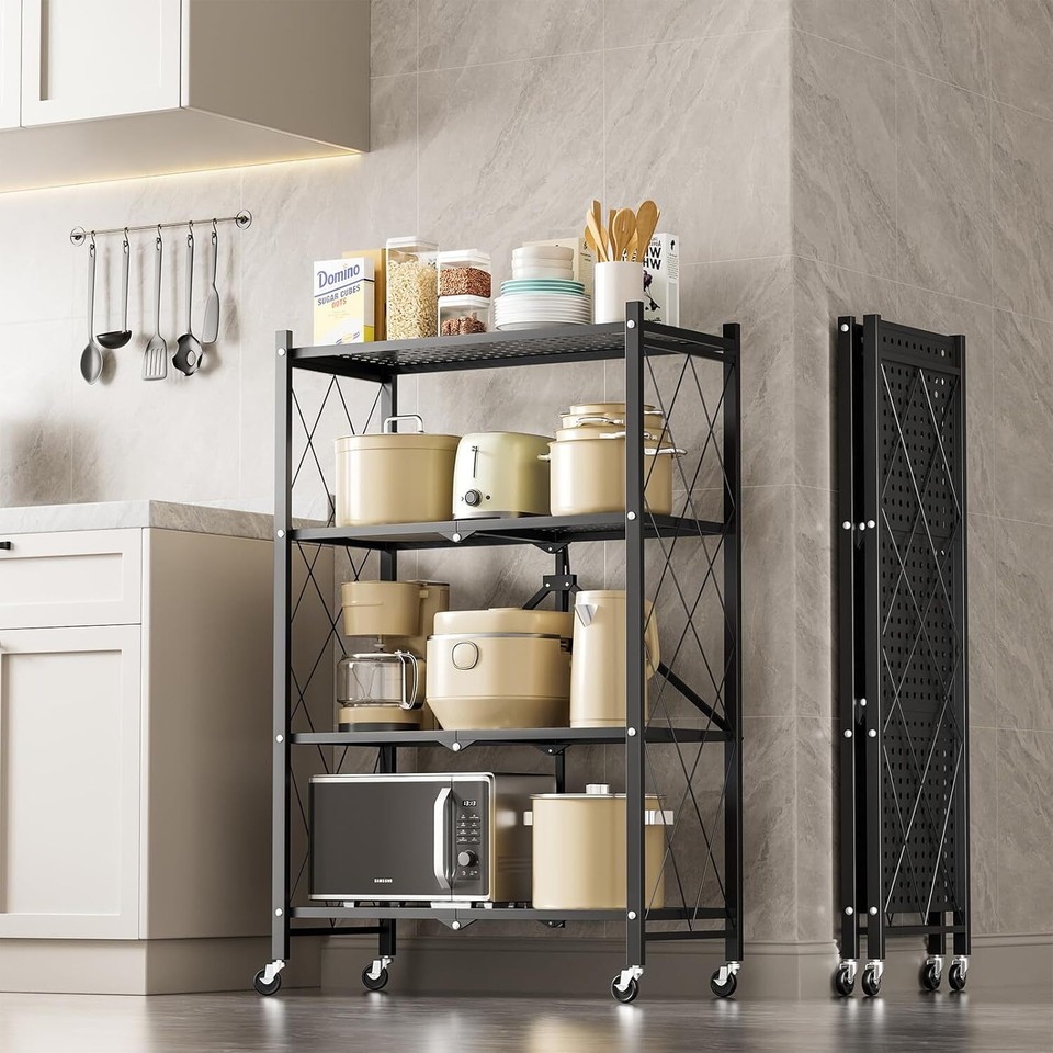 3-5 Tier Storage Shelvin Shelf Foldable Storage Shelf Wheels Garage ...