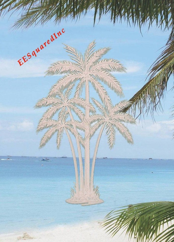 PALM TREES WINDOW CLING New Oval 8x12 Etched Glass Look Decals Tropical ...