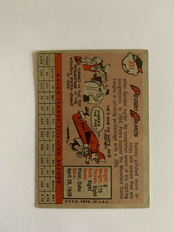 1958 Topps #331 Pedro Ramos - Washington Senators | eBay