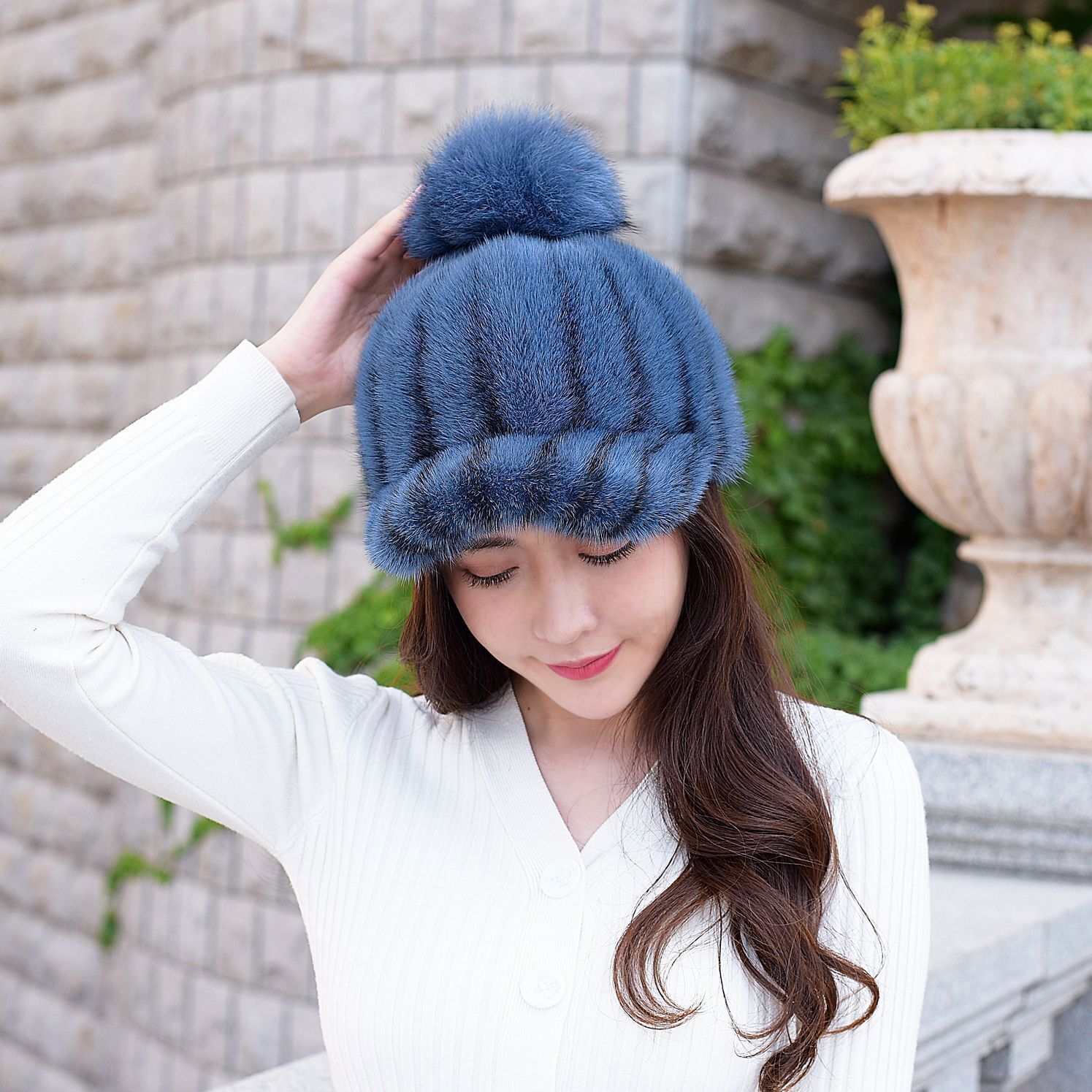 Women's Real Mink Fur Hats Beanies Baseball Caps Beret Peaked Warm ...