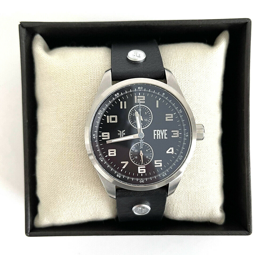 Frye Bowery Men's Black Leather 43mm Multi-Dial Watch 37FR00001-03 NEW ...