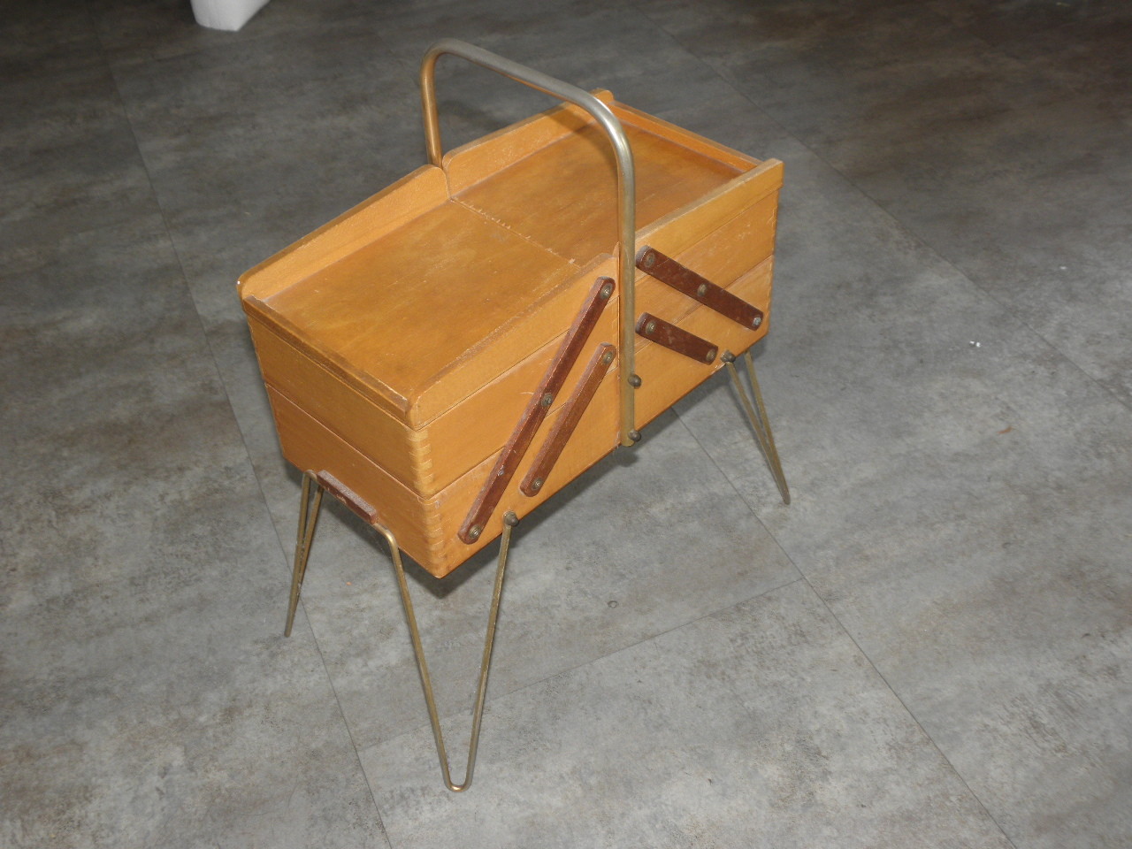 Knitting Sewing Box wooden wood Design Storage Cantilever Case Craft ...